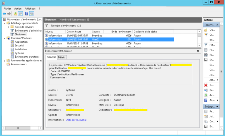 Windows event ID - Identifier la source d'un reboot - TeddyCorp