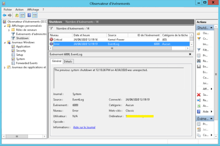 Windows event ID - Identifier la source d'un reboot - TeddyCorp