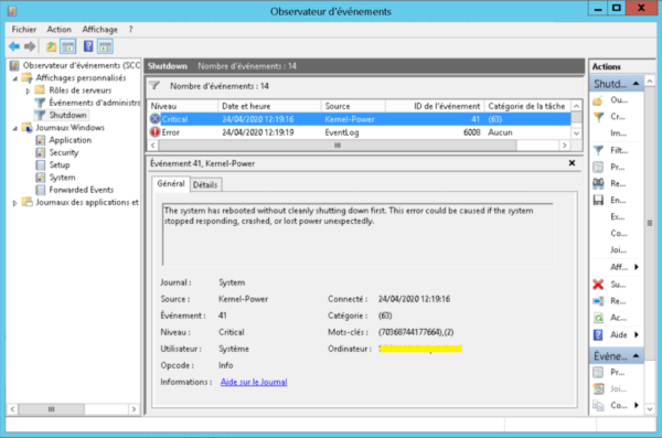 Windows event ID - Identifier la source d'un reboot - TeddyCorp
