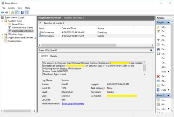 Windows event ID - Identifier la source d'un reboot - TeddyCorp