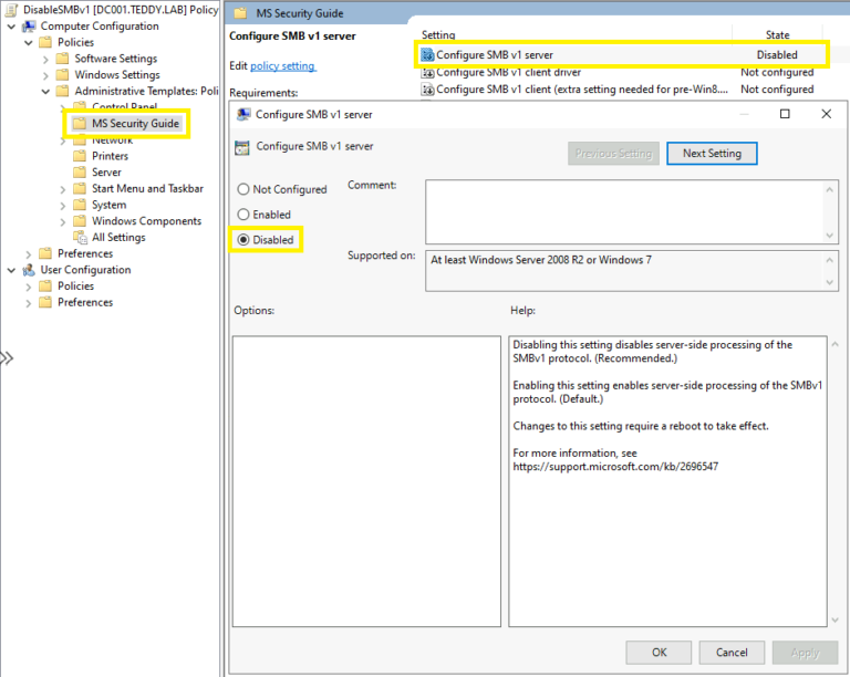 Active Directory Track And Disable SMBv1 TeddyCorp Active Directory Track And Disable SMBv1 TeddyCorp